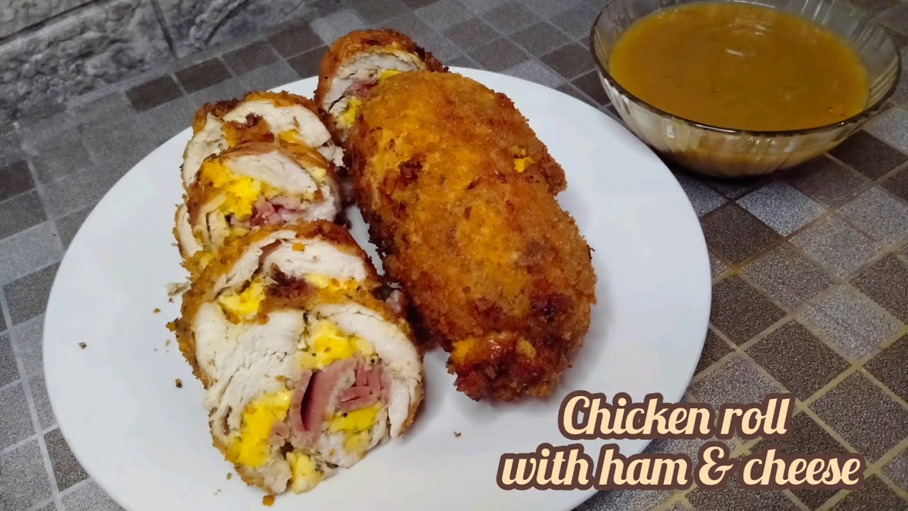 How to cook simple chicken roll and ham with cheese. - YouTube