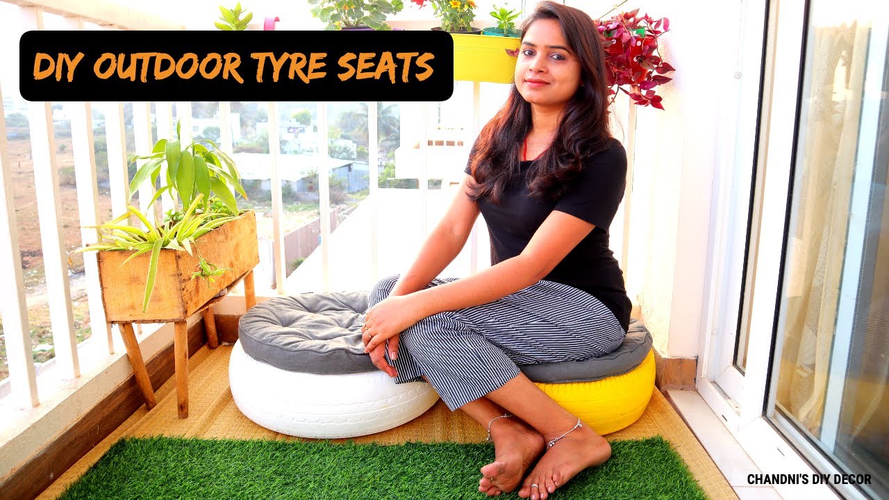 DIY Tyre Seating For Outdoor || Balcony Tyre Seating || पुराने टायर से ...