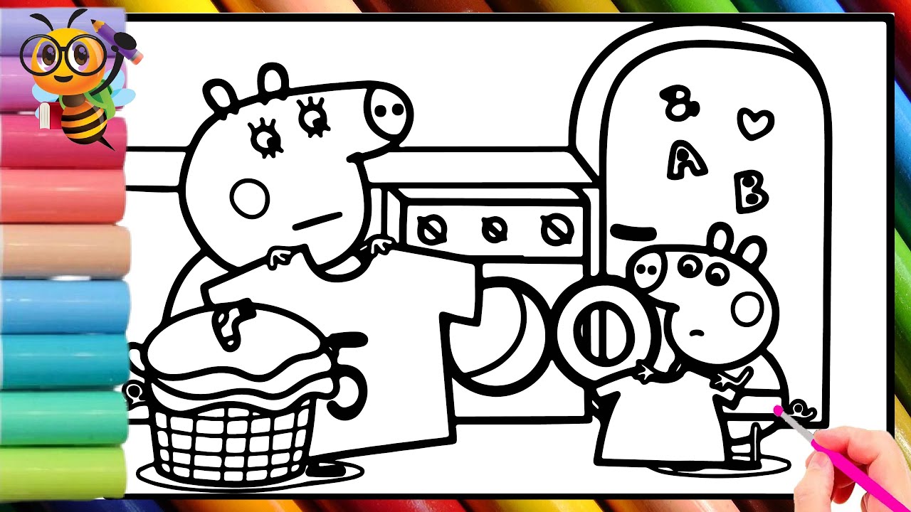 Drawing and Coloring Daddy pig clothes turn to pink || Drawing and ...