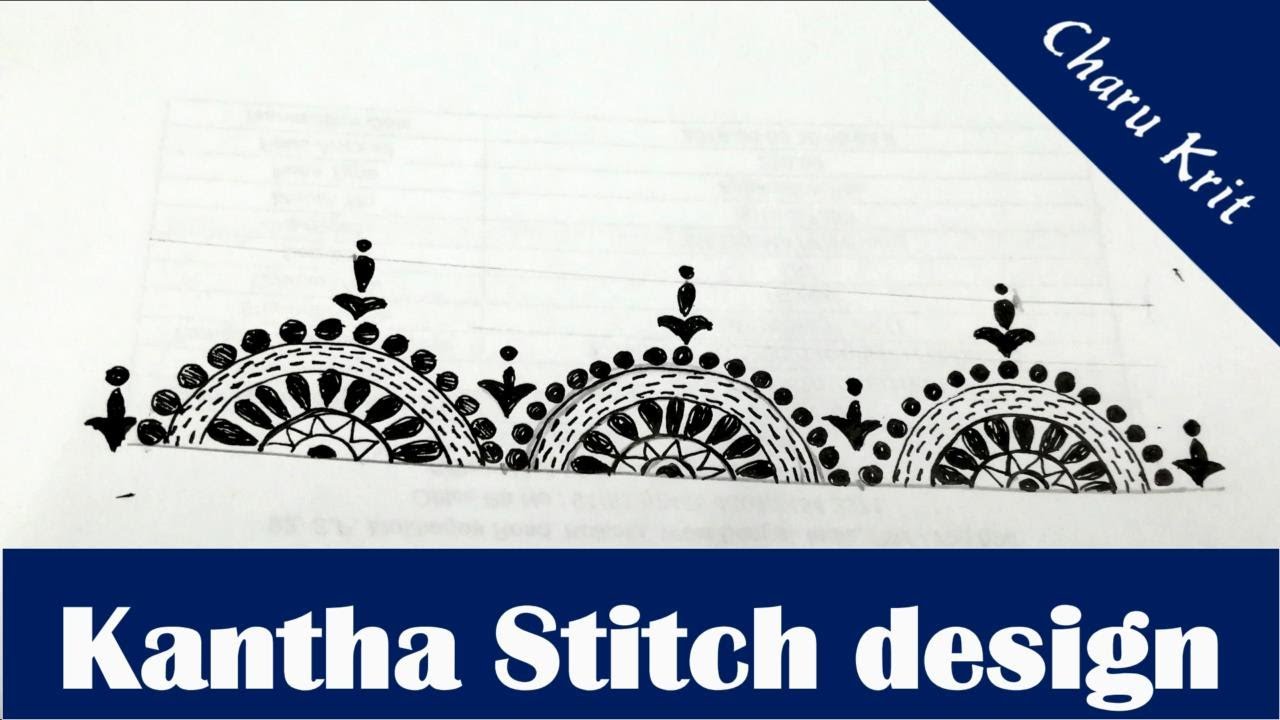 Traditional kantha stitch border design /Saree border design / Pencil ...
