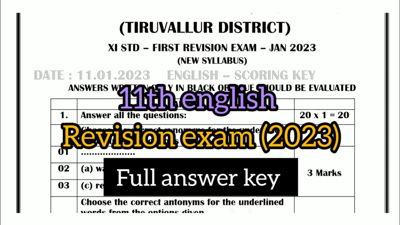 11th std english first revision exam answer key 2023 || Tiruvallur ...