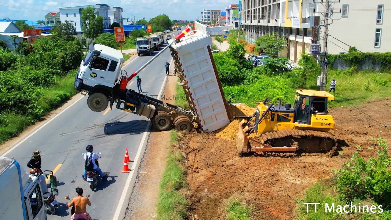 Unbelievable First Dump Truck Fly Unloading Stone Building New ...