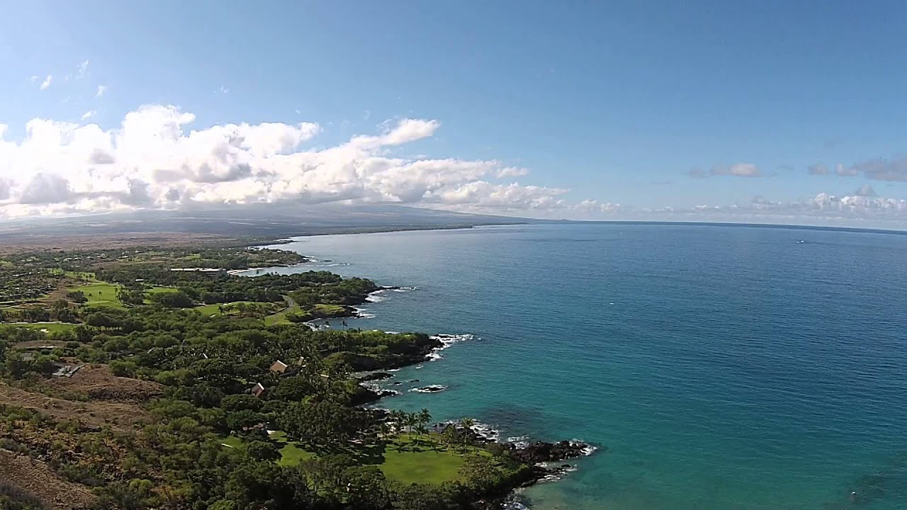 Drone Scenic Aerial View of Mauna Kea Golf Course & Beach - Waimea, Big ...