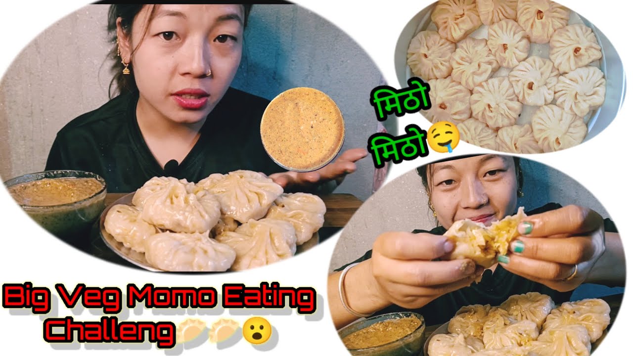 Spicy Big Veg Momo Eating Challeng||Nepali Street Food Mukbang ...
