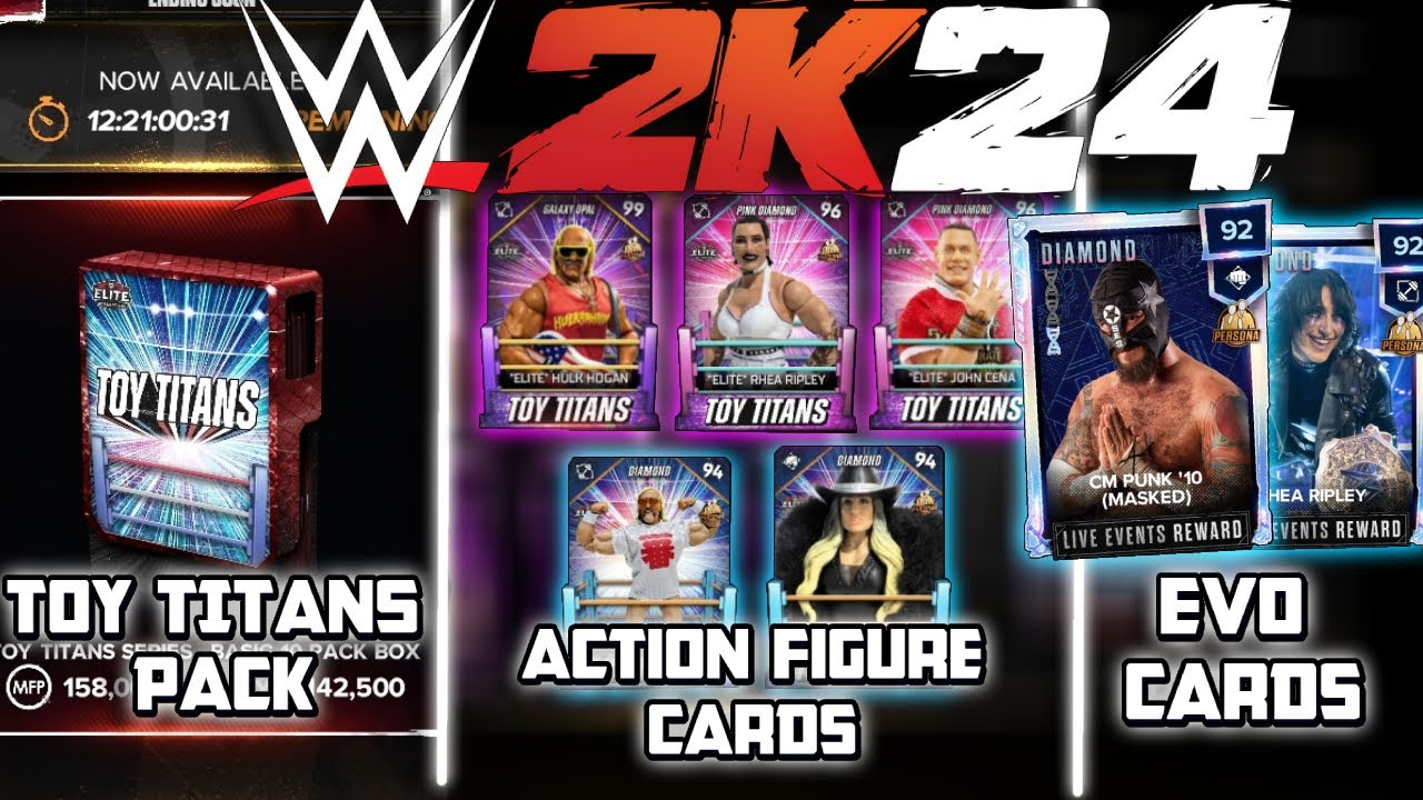 New Evo Cards, Action Figure Cards & Packs !!! WWE 2K24 MYFACTION - YouTube