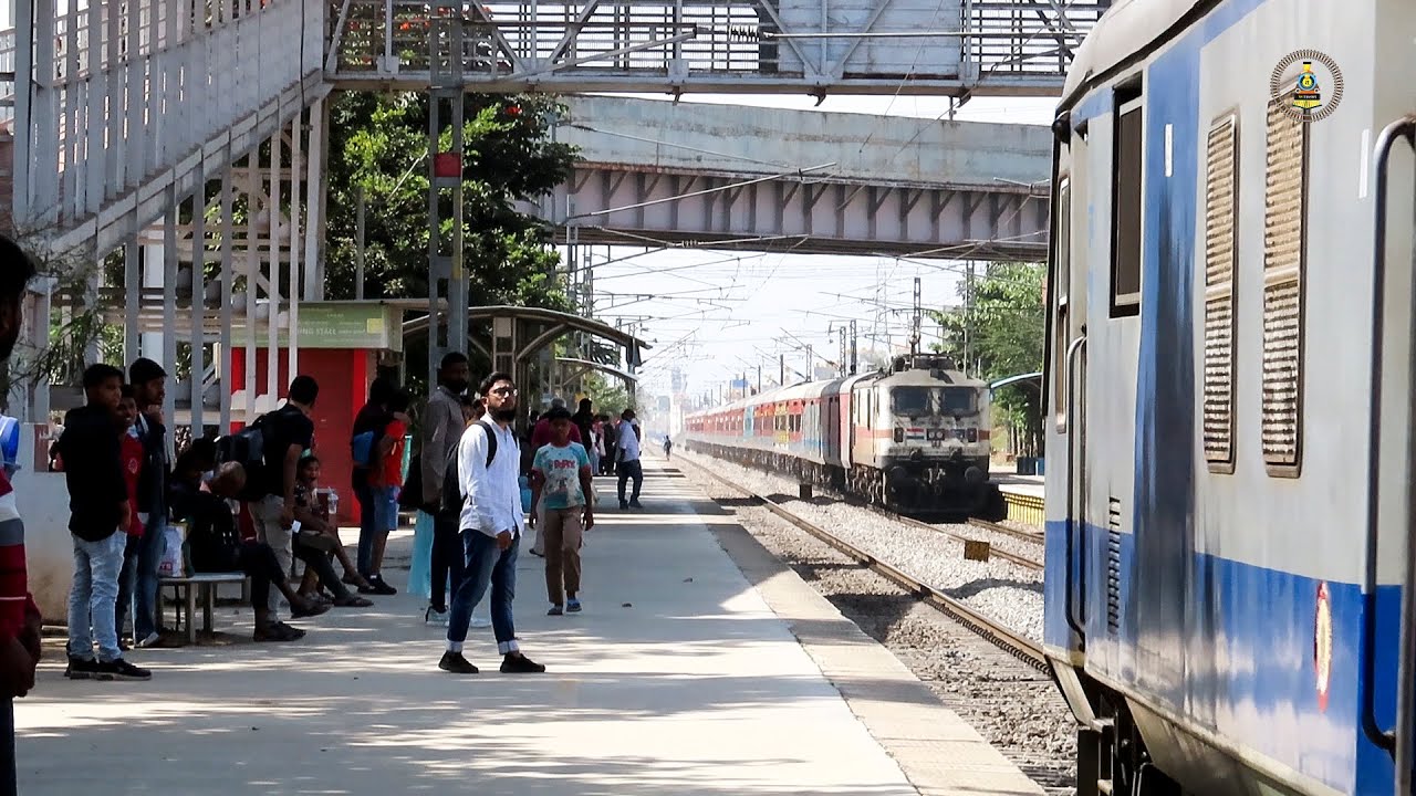 Legendary SANGHAMITRA Superfast express hide behind local train - YouTube