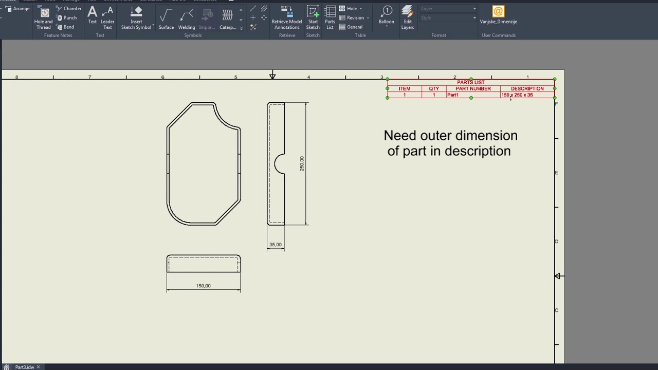 Outer dimension macro Inventor - YouTube