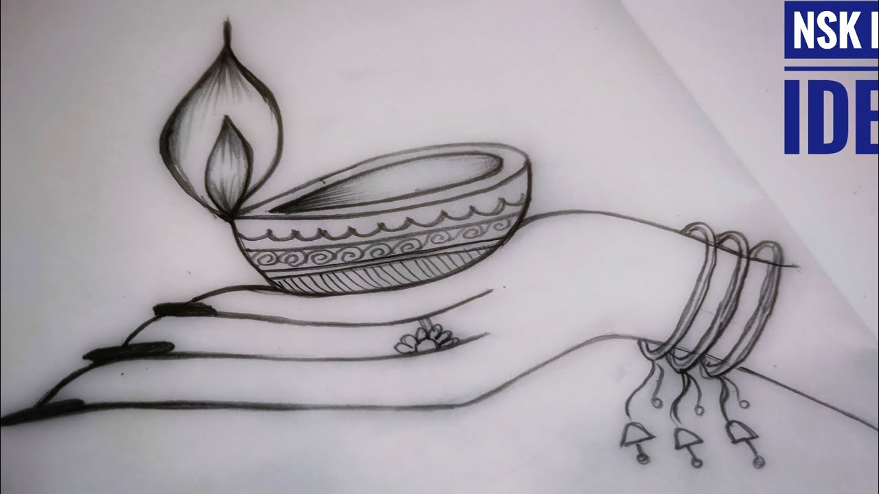 Diwali Drawing Easy/How to draw Diya Pencil Drawing/Diwali Special Diya ...