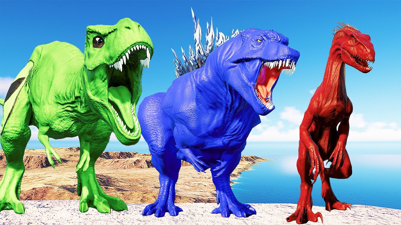 (Jurassic World Evolution)Green alien T-Rex VS Blue Godzilla & Red ...