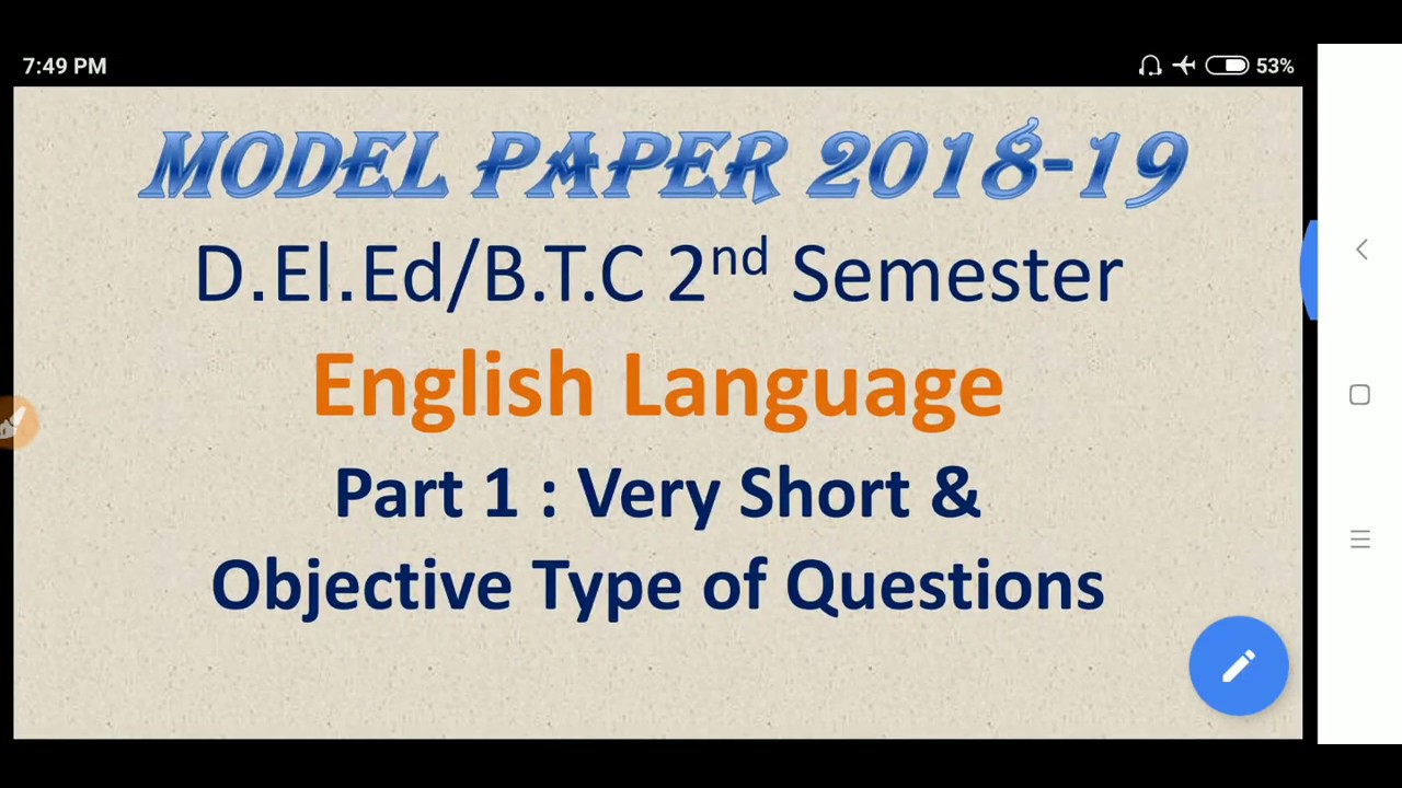 English: Model Question Paper 2019 #EnglishModelPaper DElEd 2nd ...