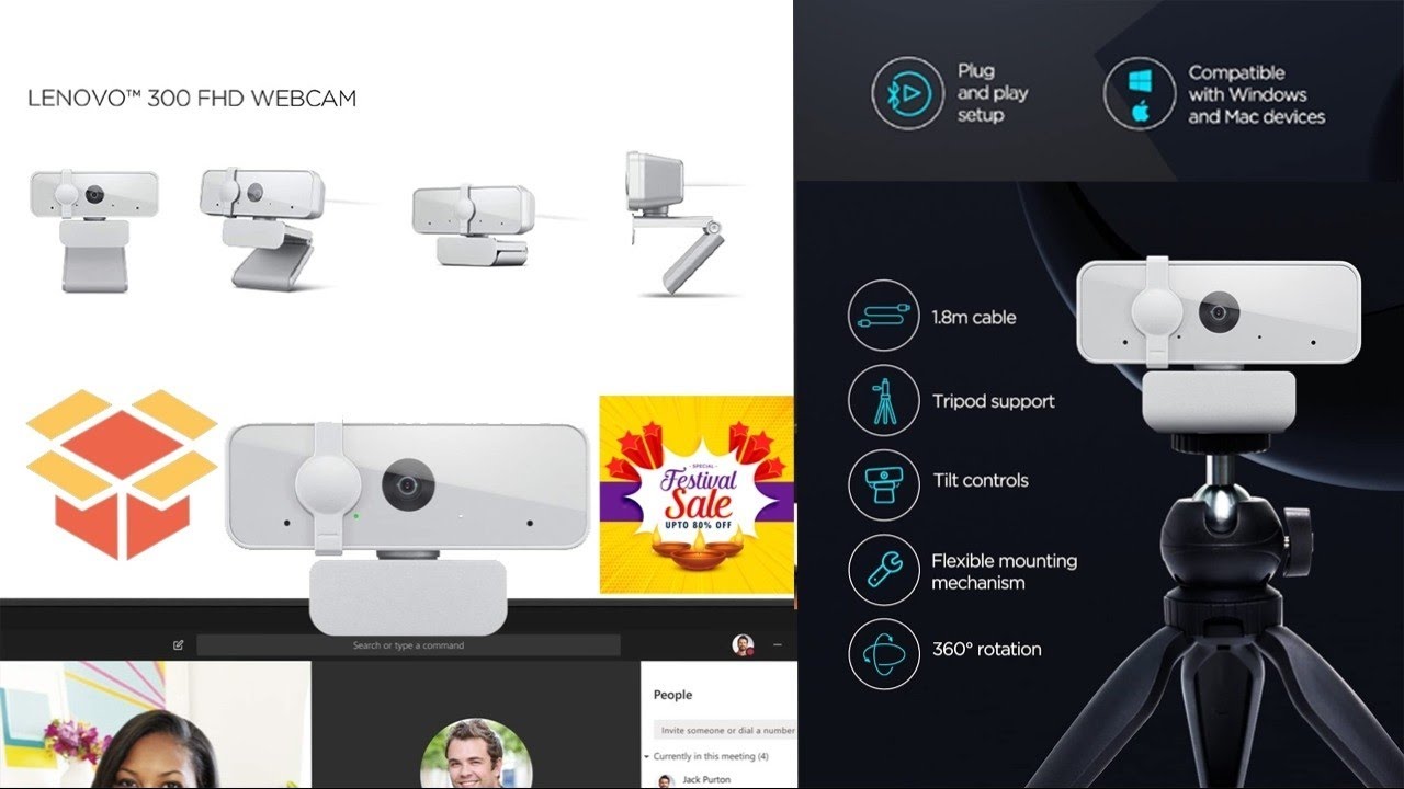 Lenovo™ 300 FHD Webcam with Dual Built-in mics | FHD 1080P 2.1 MP ...