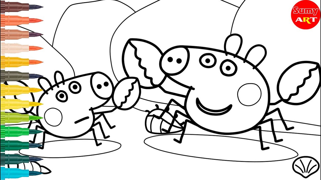 Coloring Peppa Pig And Geogre Pretend To Be Crabs | Peppa pig coloring ...