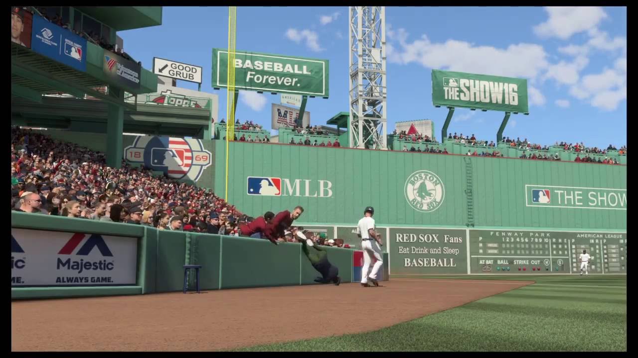 MLB The Show 16 fan falls out of seat onto field!! - YouTube
