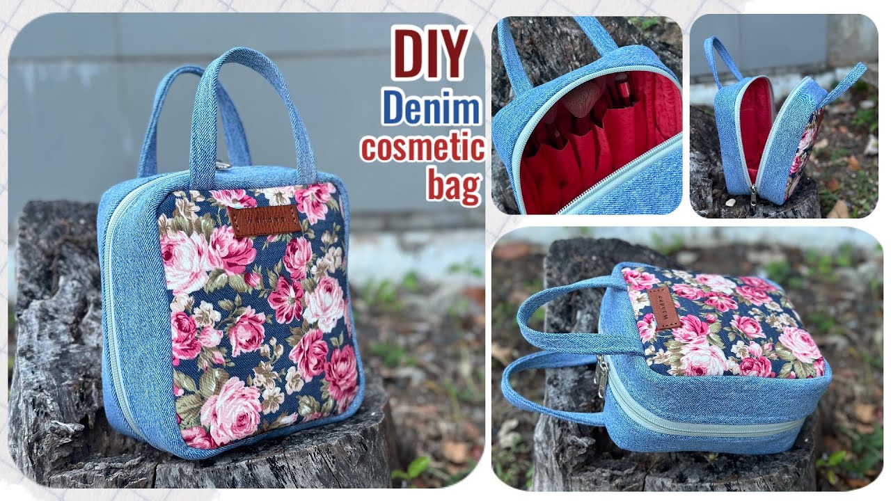 How to sew denim cosmetic bag tutorial ,diy cosmetic bag from jeans ...