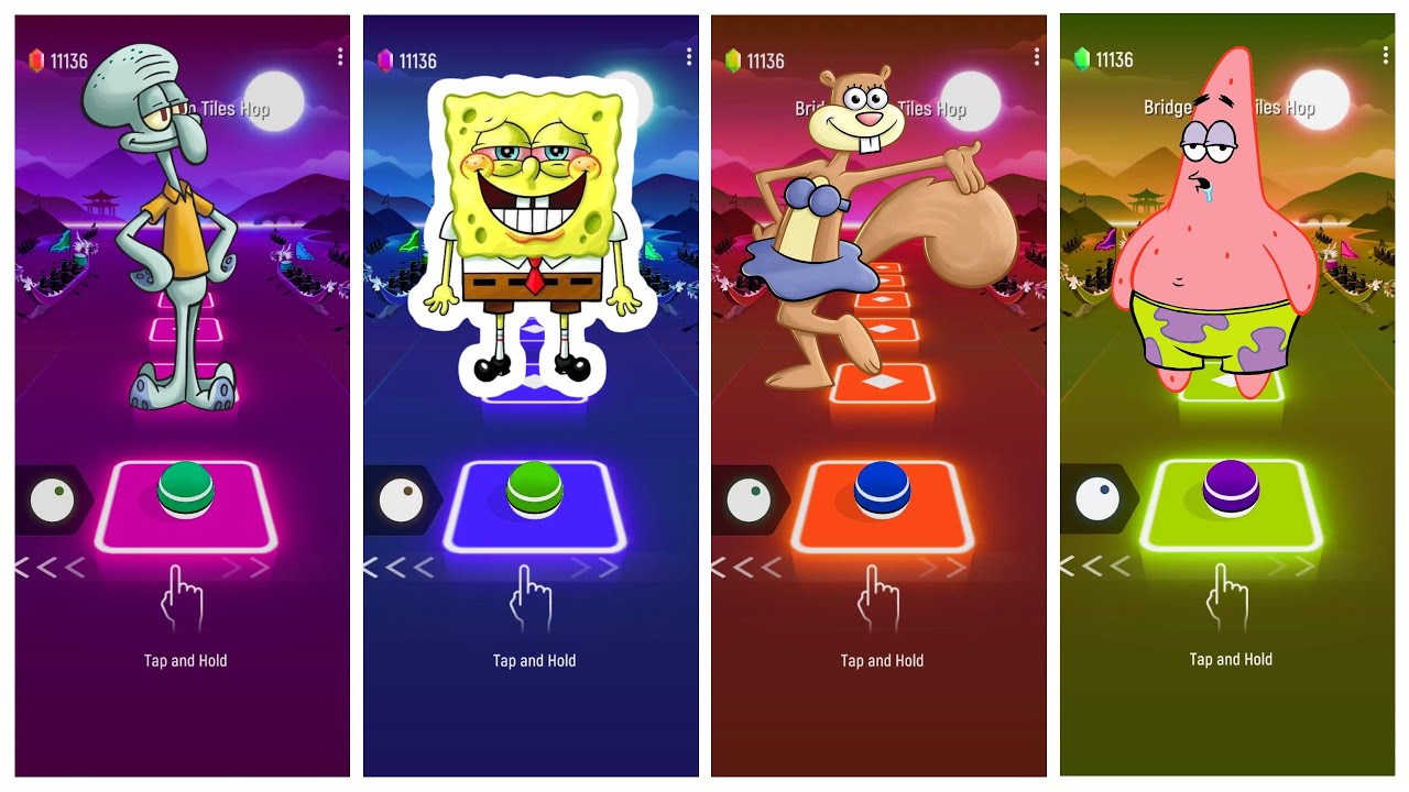 Squidward 🆚 SpongeBob 🆚 Sandy 🆚 Patrick 🎶 Tiles Hop Edm Rush Game 🎮 Who ...