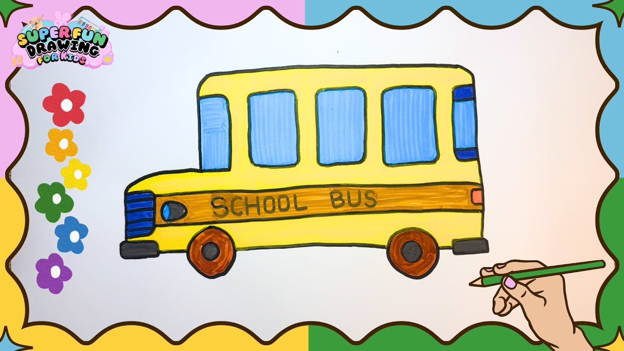 How to Draw a School Bus Step by Step | Easy School Bus Drawing - YouTube