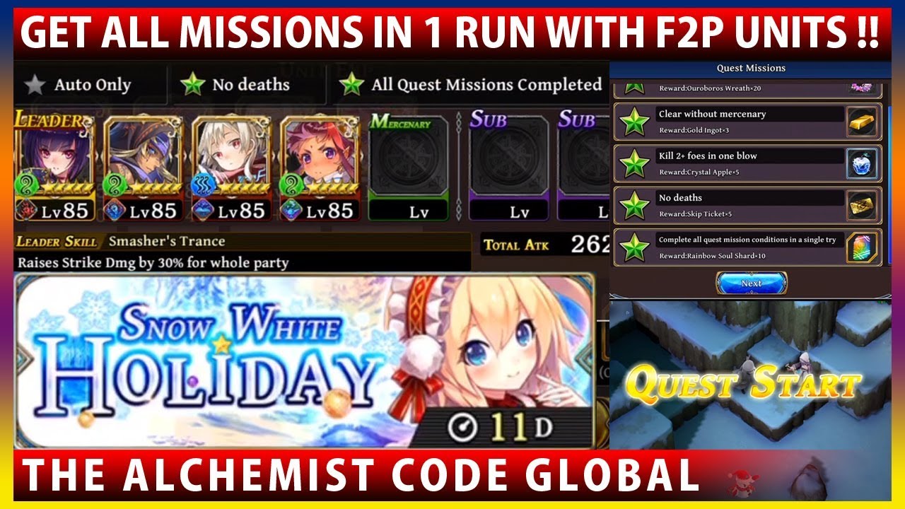 Snow White Holiday EX - Get All Missions In 1 Run With F2P Units! (The ...