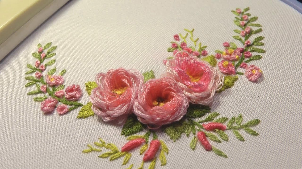 Rose Stem stitch - Flower Embroidery for beginners - YouTube