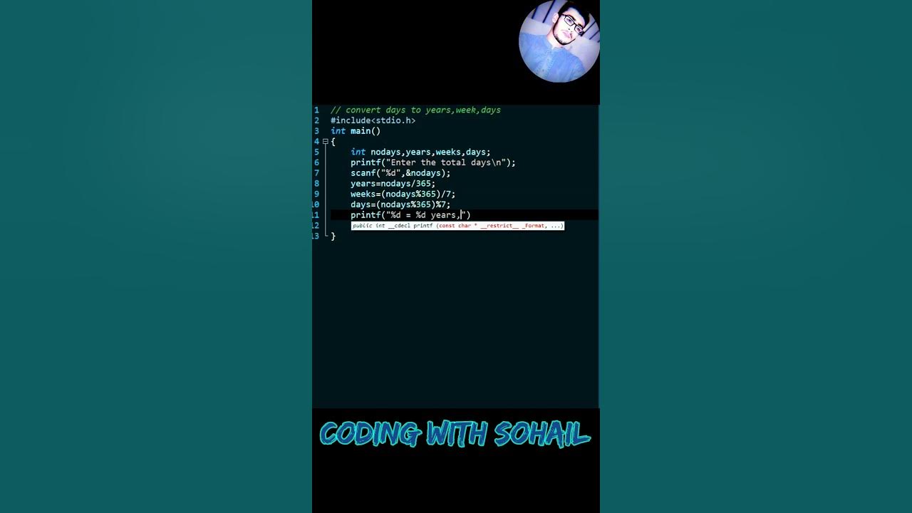 C Programming | Convert Days To Years, Weeks, Days | Coding With Sohail #shorts #programming ...