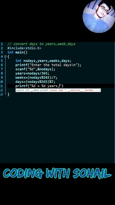 C Programming | Convert Days To Years, Weeks, Days | Coding With Sohail #shorts #programming ...