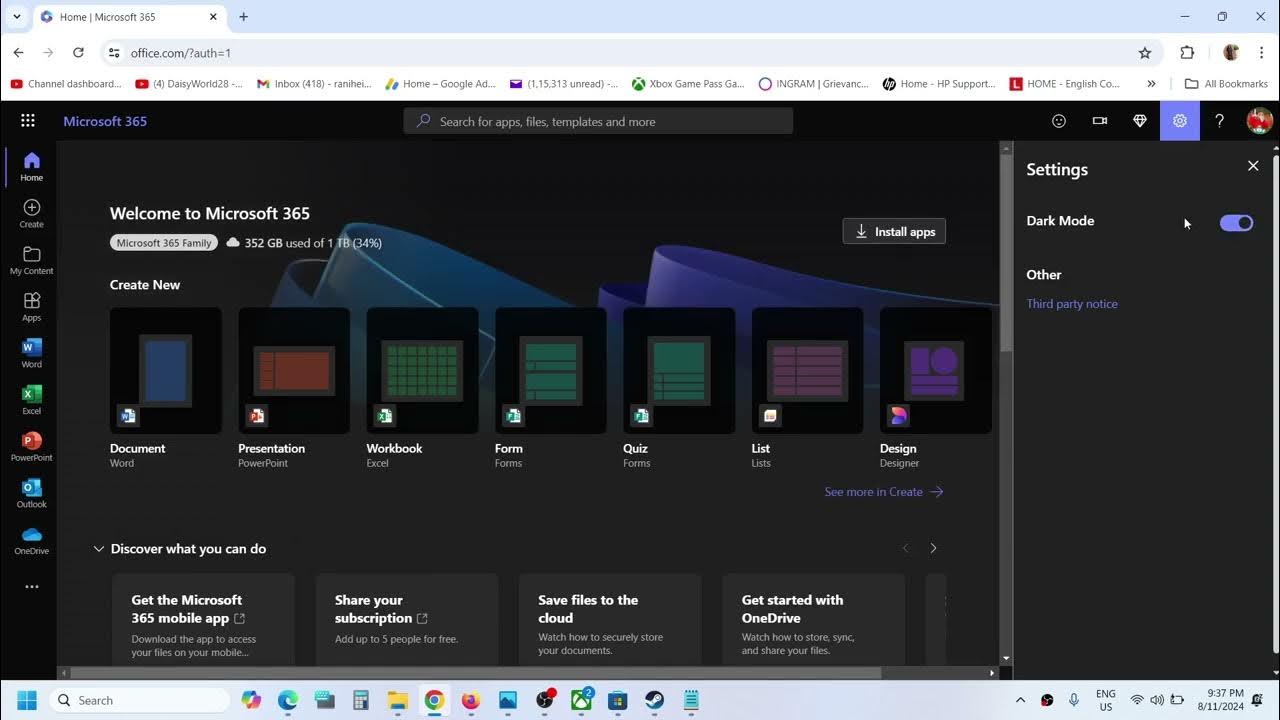 How To Enable/Disable Dark Mode In Microsoft 365 Web - YouTube