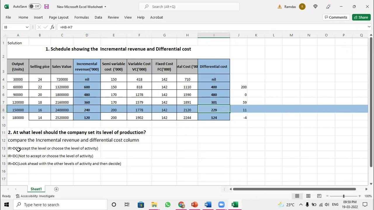 Calculation of incremental revenue and differential cost . Choosing a ...