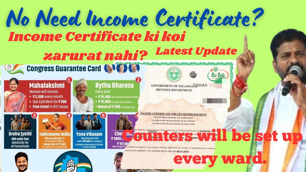 Congress Govt 6 Guarantee Scheme | No Income Certificate | Mahalakshmi ...