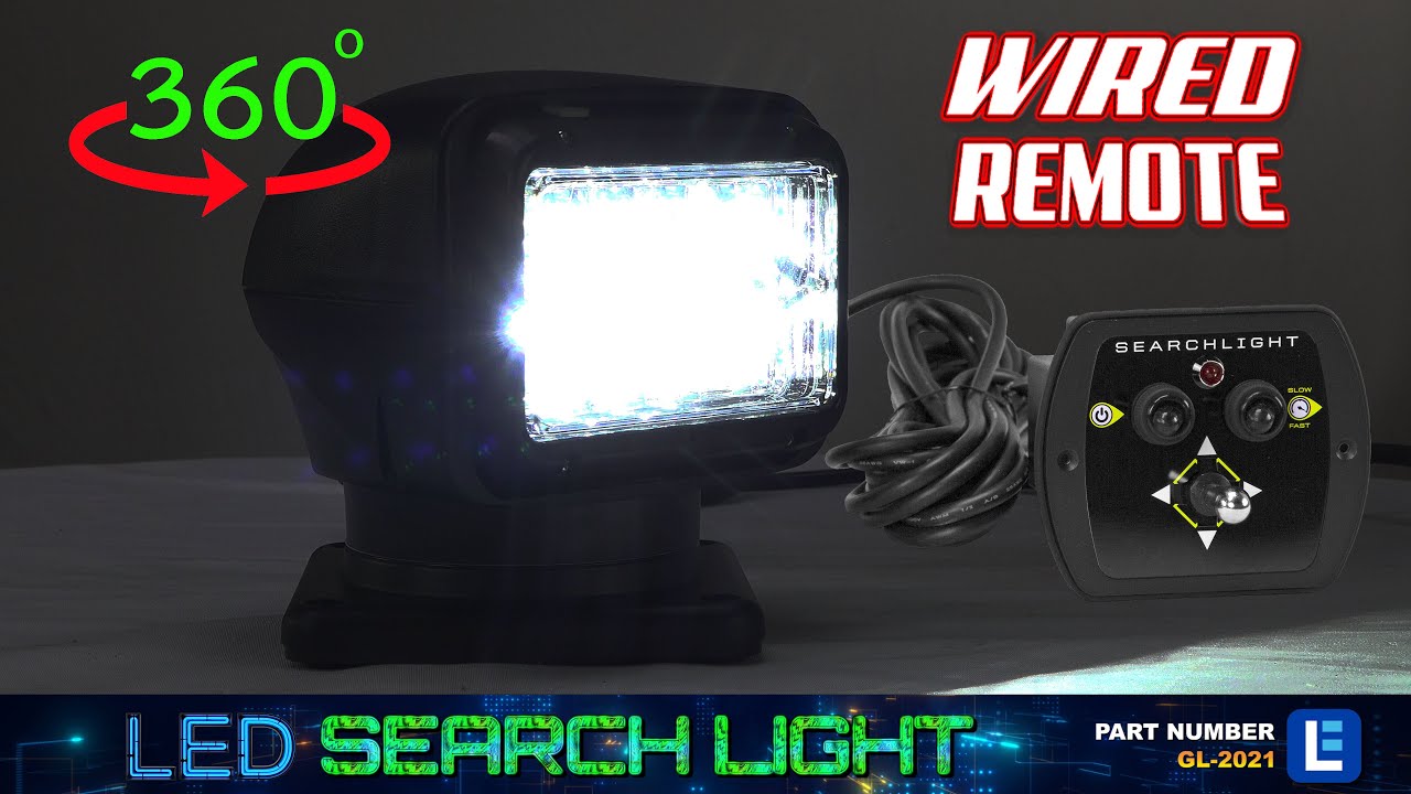 LED Search Light 360 Degrees with Wired Remote Control - YouTube