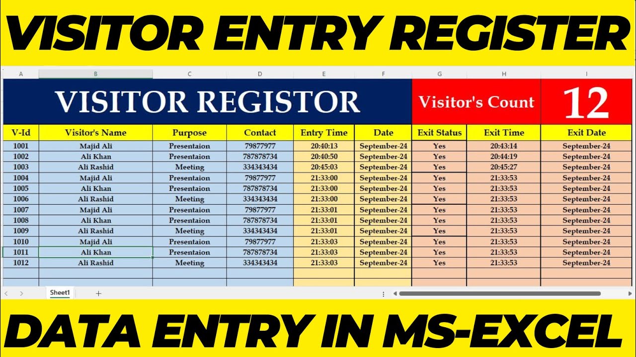 Visitor Entry Register in Excel | How to Make Visitor Entry Register in ...