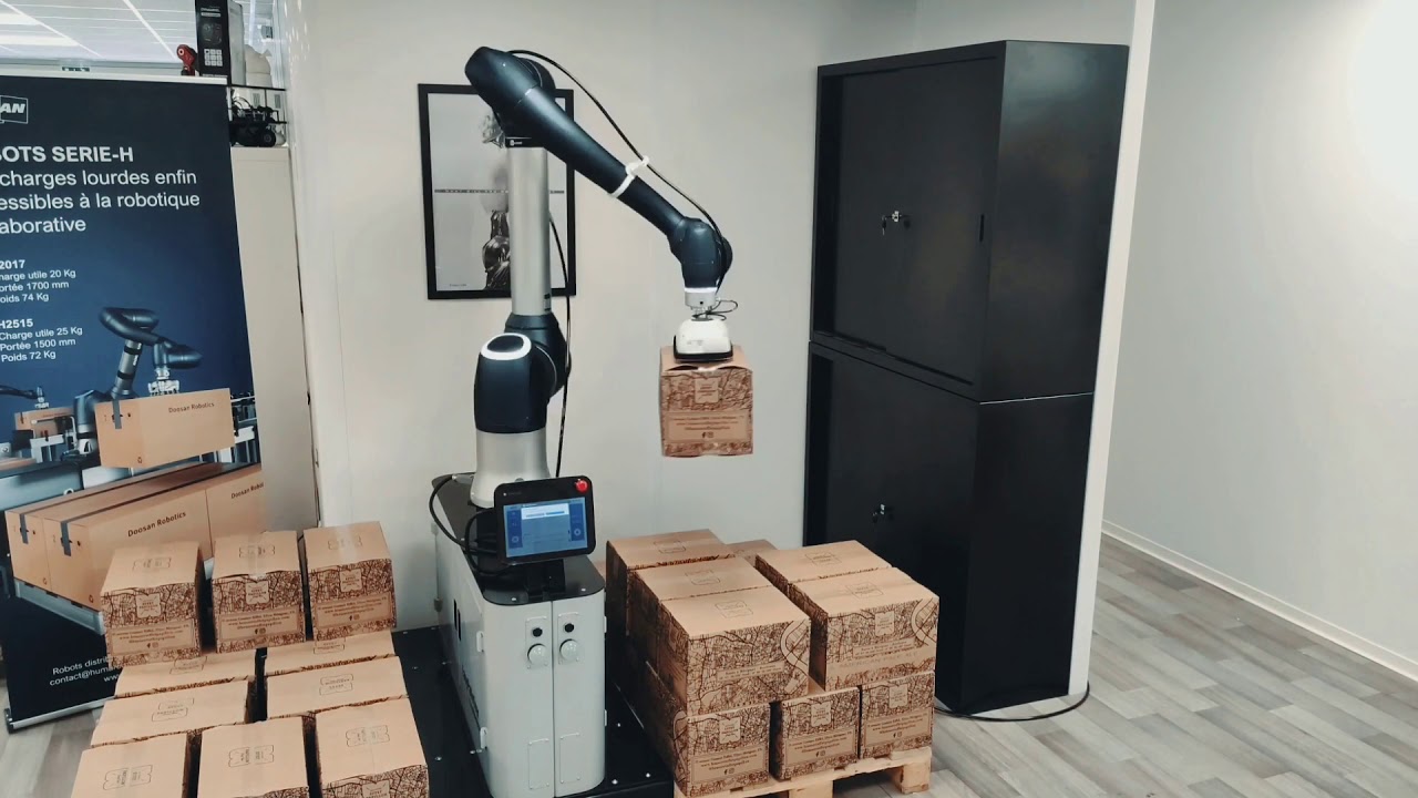 Palettiseur collaboratif avec robot H2017 Doosan Robotics - YouTube