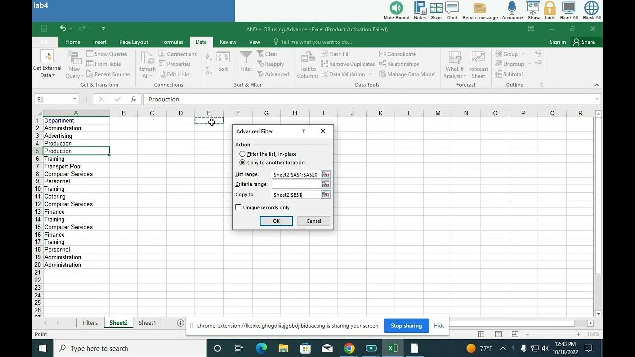 3.5 Advance filter Excel2016| Unique records Excel |unique values|عدم تكرار البيانات في الاكسل ...