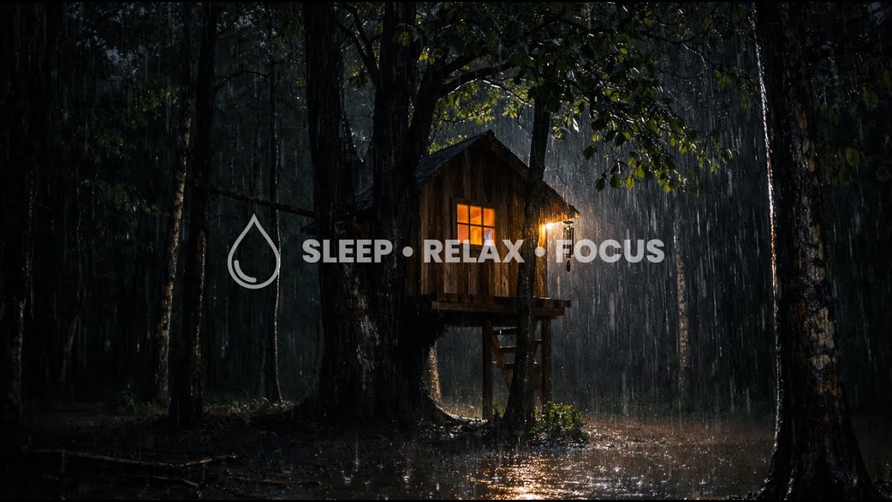 Heavy Rain at a Hidden Treehouse in the Dark Forest | Deep Sleep & Cozy ...