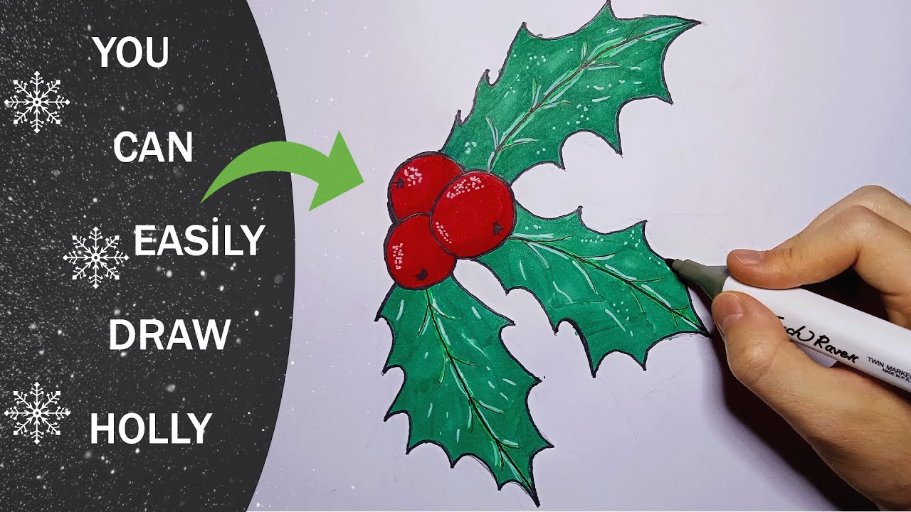 How to Draw a Holly | Christmas Drawings Pt.2 - YouTube