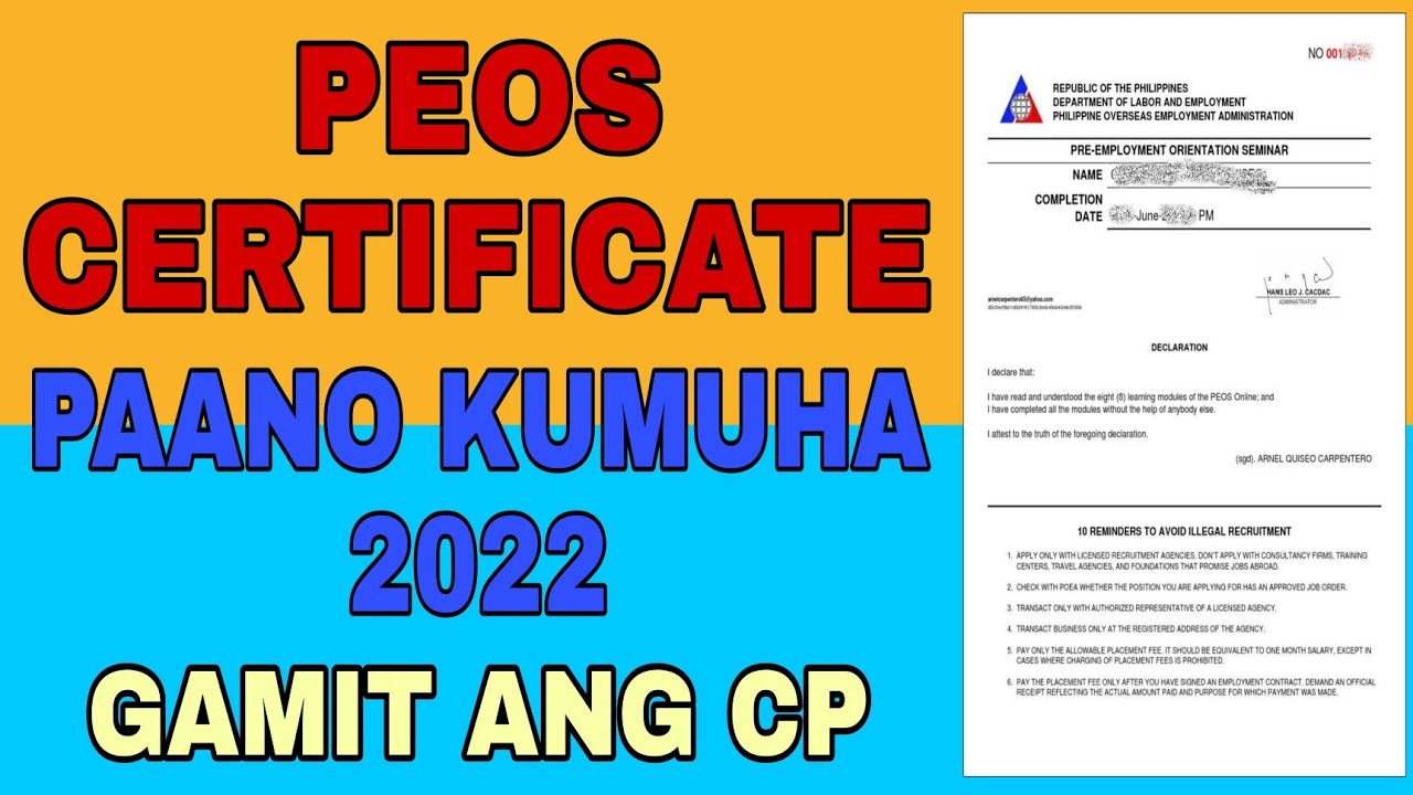 PAANO KUMUHA NG PEOS CERTIFICATE 2022 | GAMIT ANG CP - YouTube