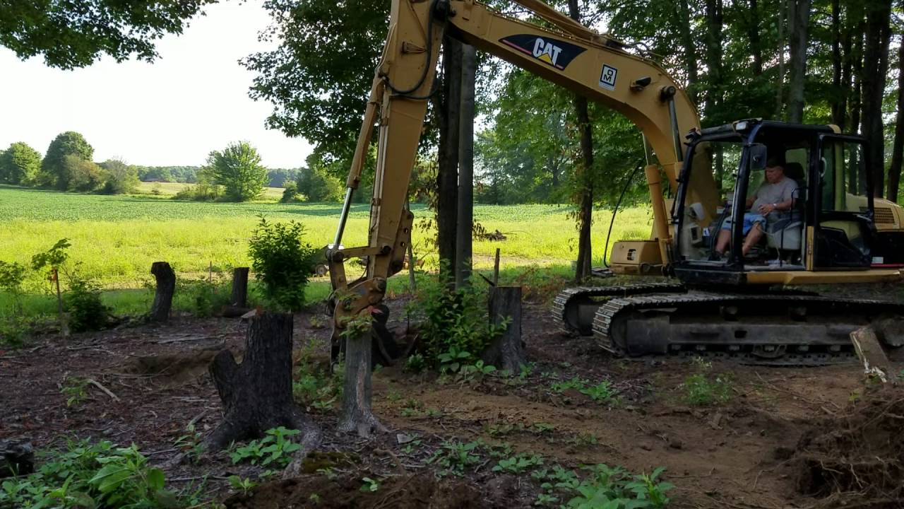 Excavating tree stump - YouTube