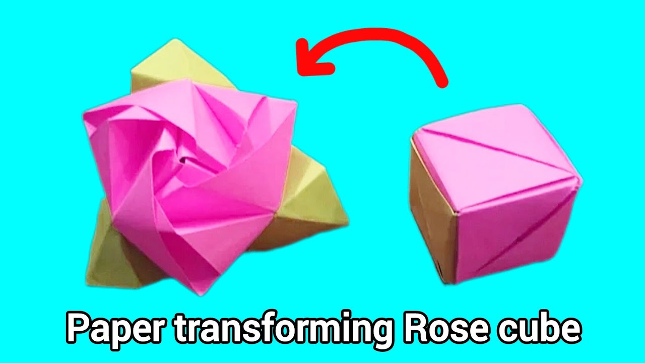 Paper Transformation Magic Rose Cube Origami || Transforming Flower ...