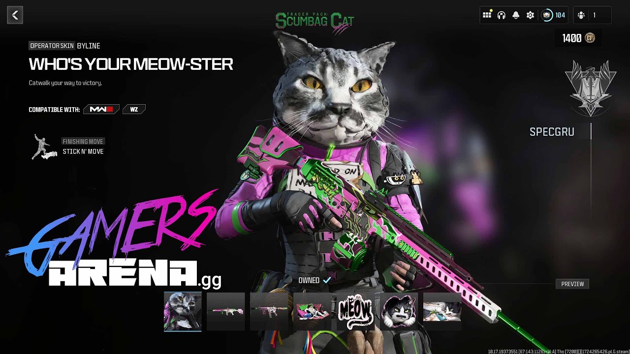 COD MW3 Tracer Pack SCUMBAG CAT Operator Bundle Hard Unlocked PS XBOX ...