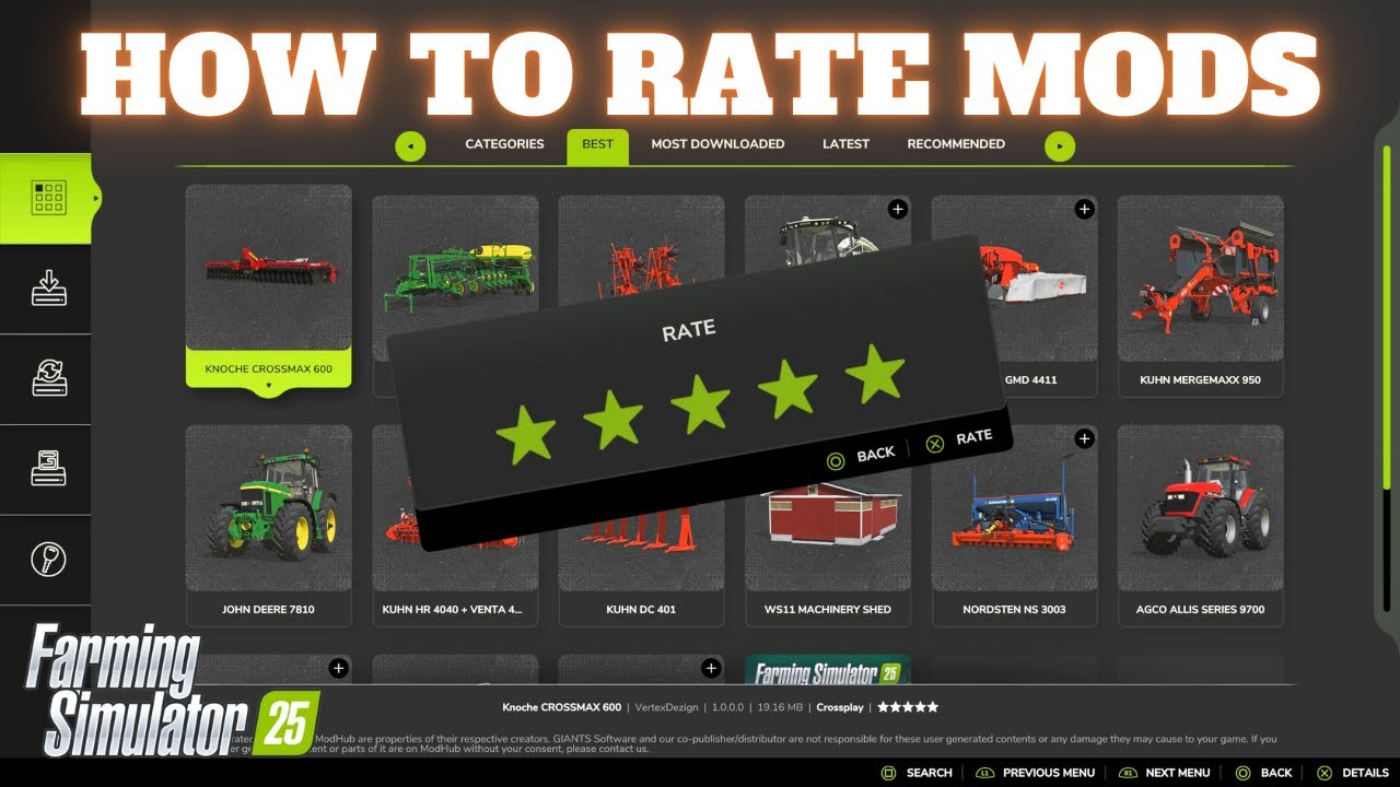 HOW TO RATE MODS in Farming Simulator 25 | PS5 | FS25. - YouTube