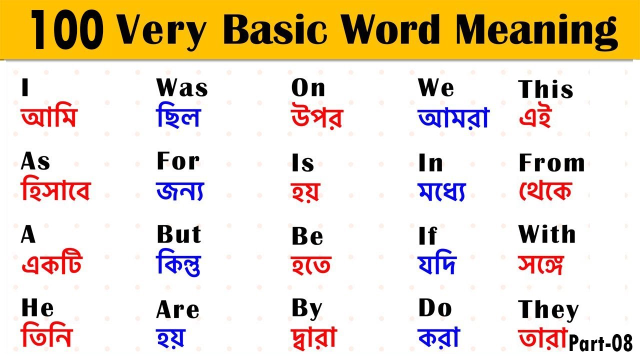100 (A to Z) Basic English Word Meaning for Beginners || Bangla to ...