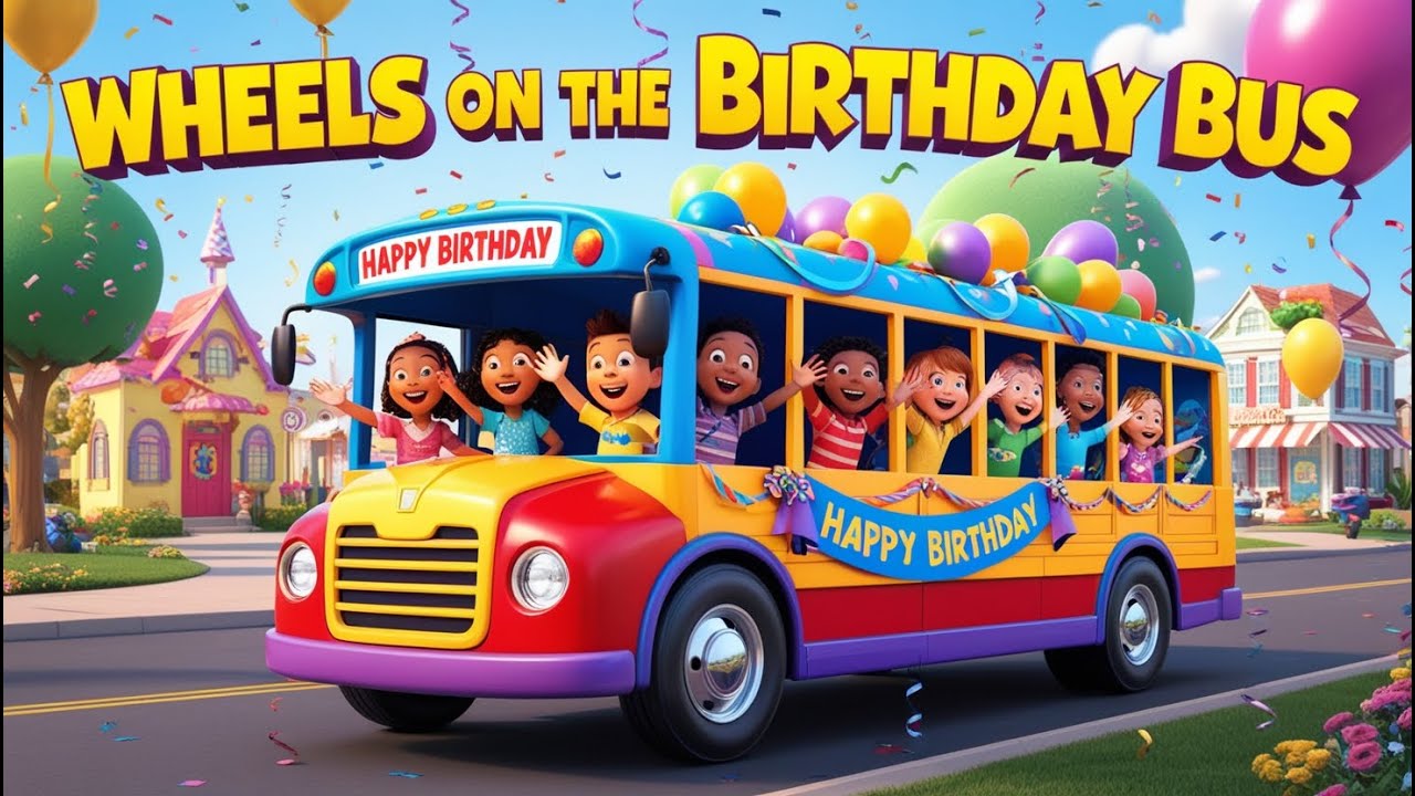 Wheels on the Birthday Bus Song! 🎂 Birthday Song | JollyBeans Nursery ...