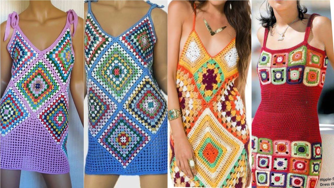 very beautiful and stylish granny square crochet hand knitted bodycon ...