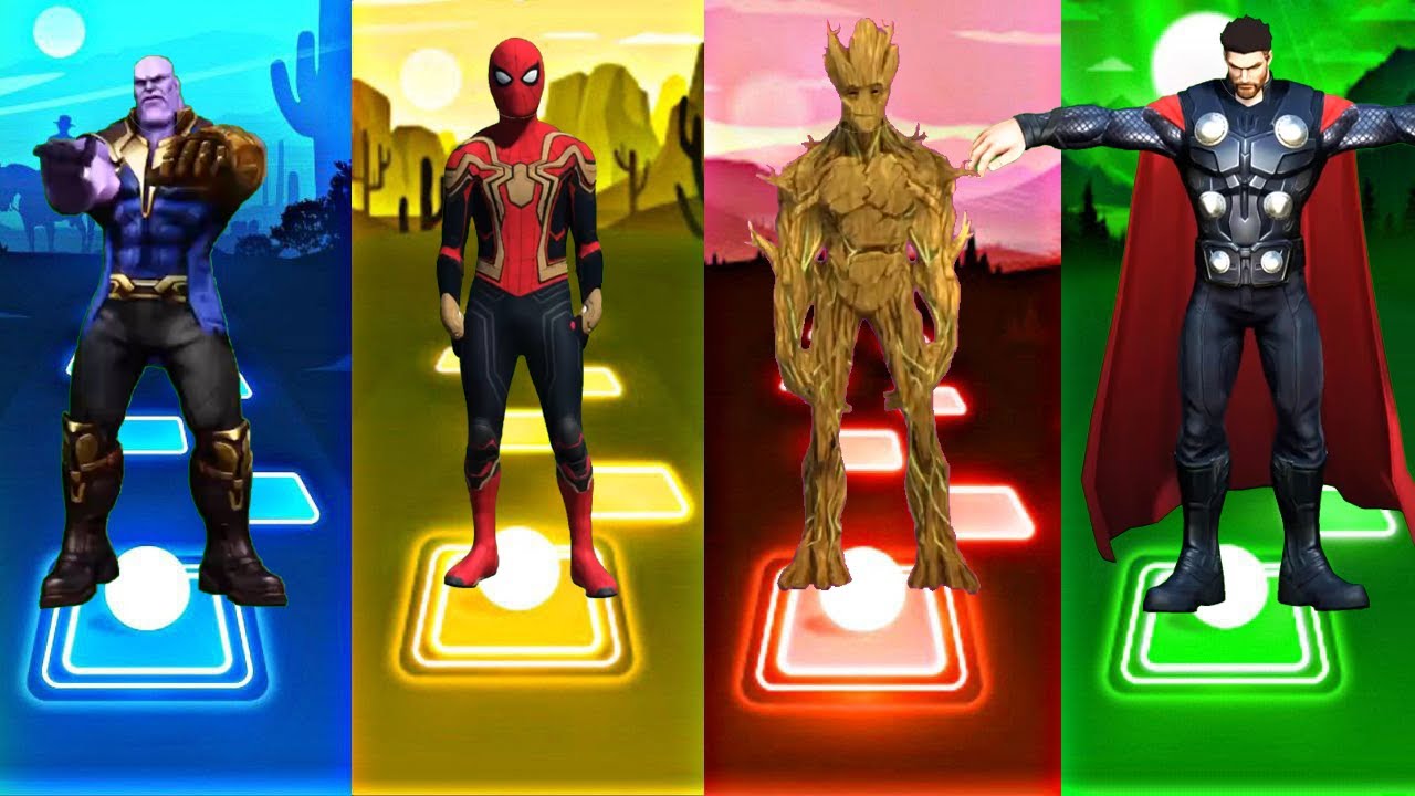 Tiles Hop EDM Rushk - Thanos vs Spiderman vs Groot vs Thor - YouTube
