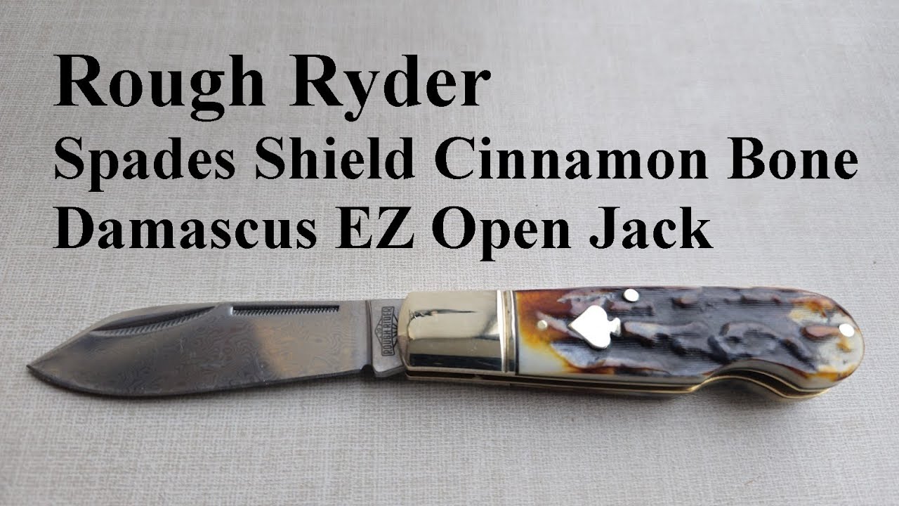 Rough Ryder Spades Shield Cinnamon Bone Damascus EZ Open Jack - YouTube