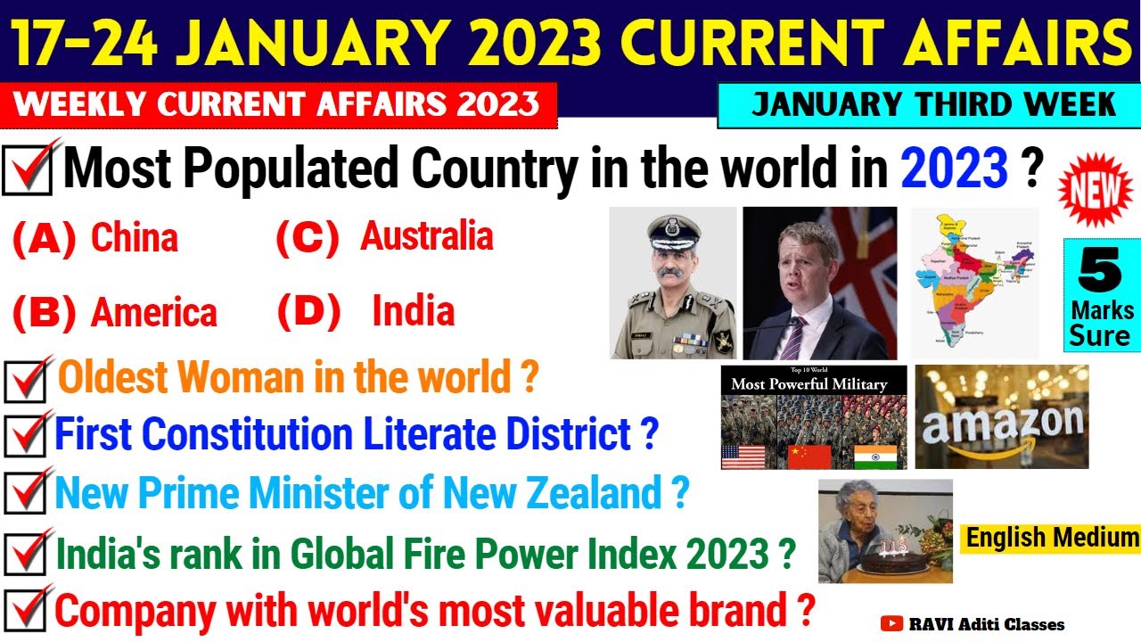 January 2023 Weekly Current Affairs in English | 17 To 24 Jan Third ...