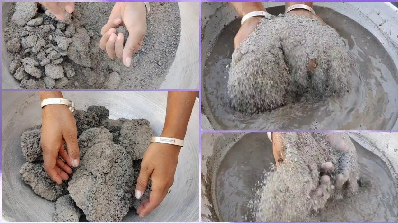 Small gritty chunks dry crumbling and pouring gritty sand in water 💦 ...