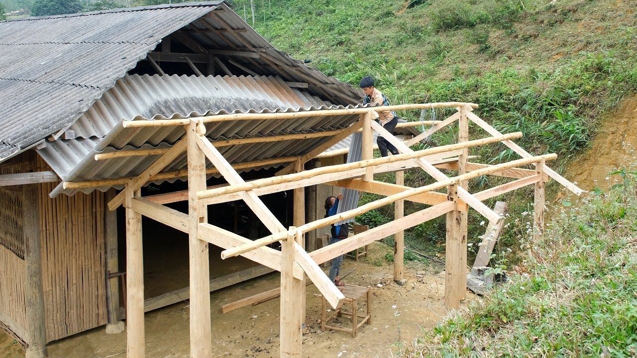 Roofing with cement sheets | Finishing the wooden house _ Phuong's ...