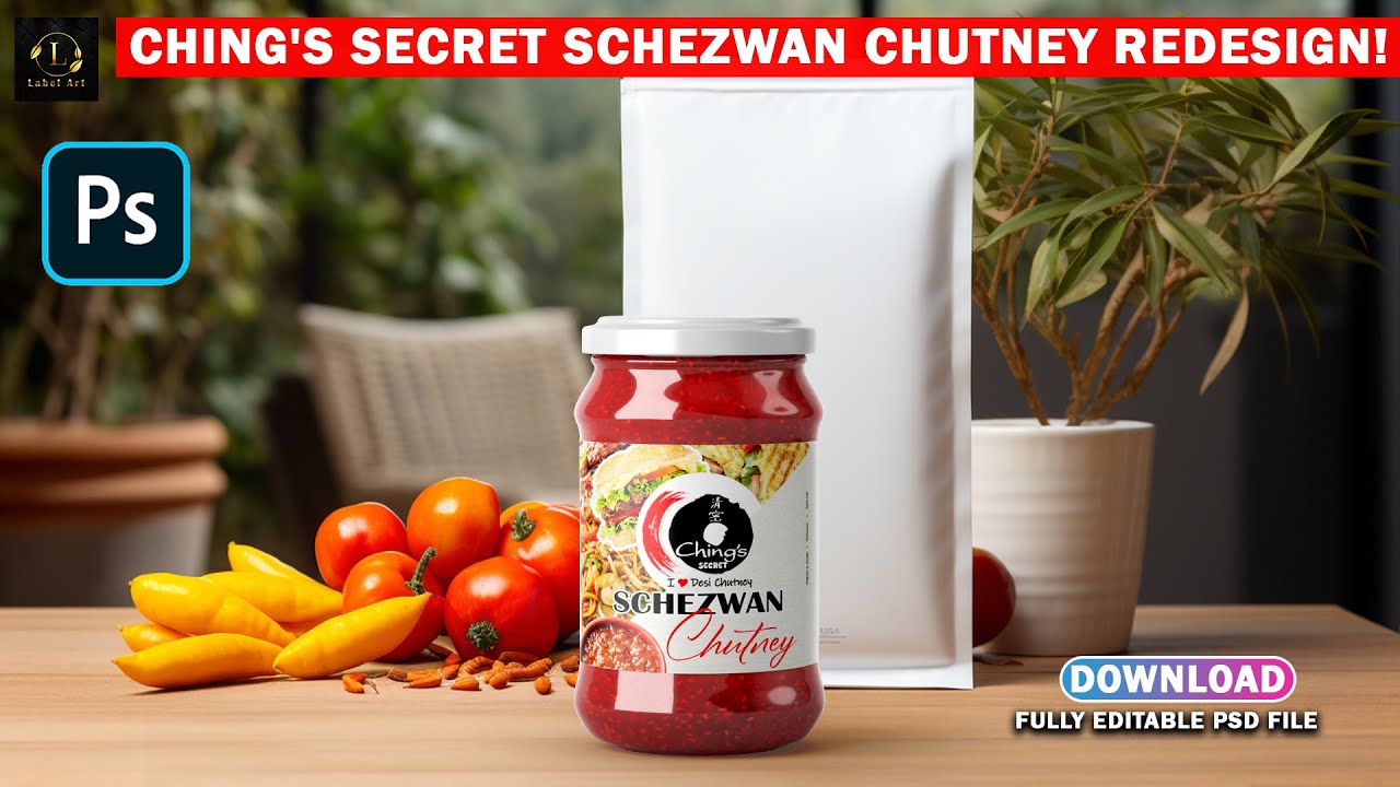 Product packaging Label design in Photoshop I Ching's Secret Schezwan ...