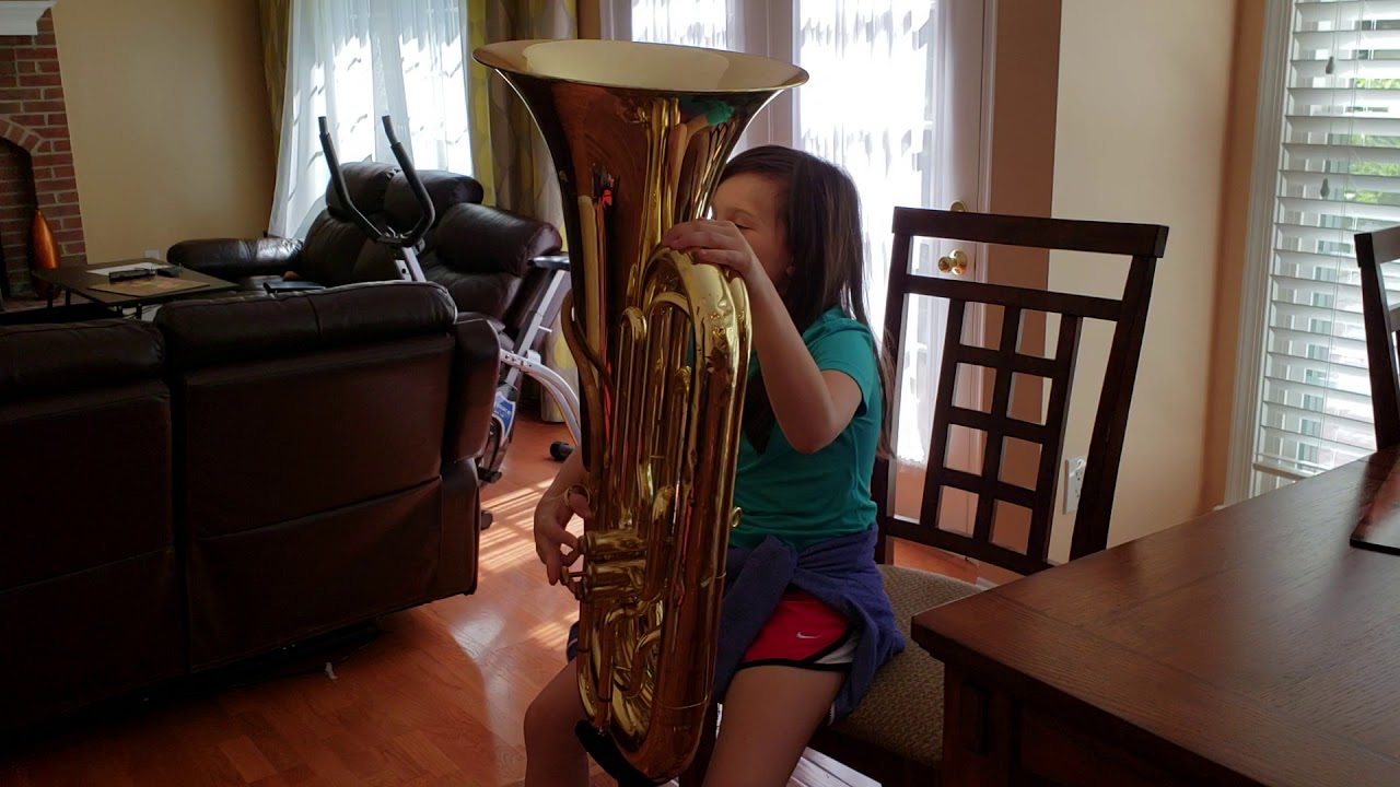 Emma's first tuba practice - YouTube