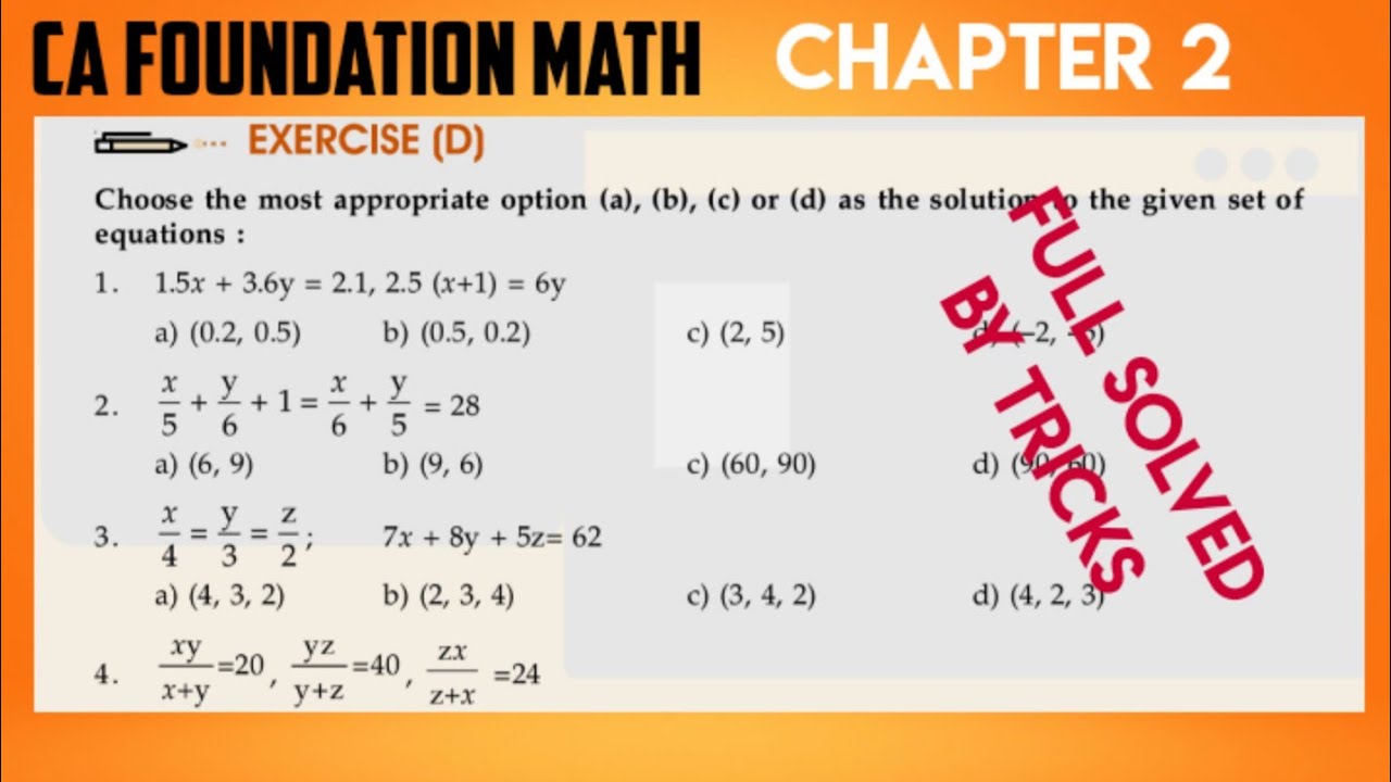 #ca foundation math #chapter 2 equation #exercise d full solve #2d ...