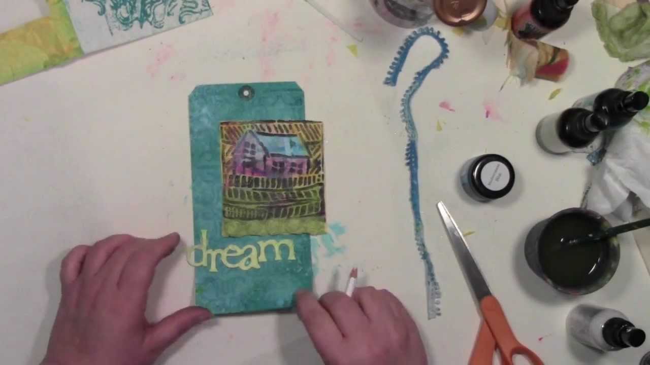 Using stencils and stamps to make a tag - YouTube